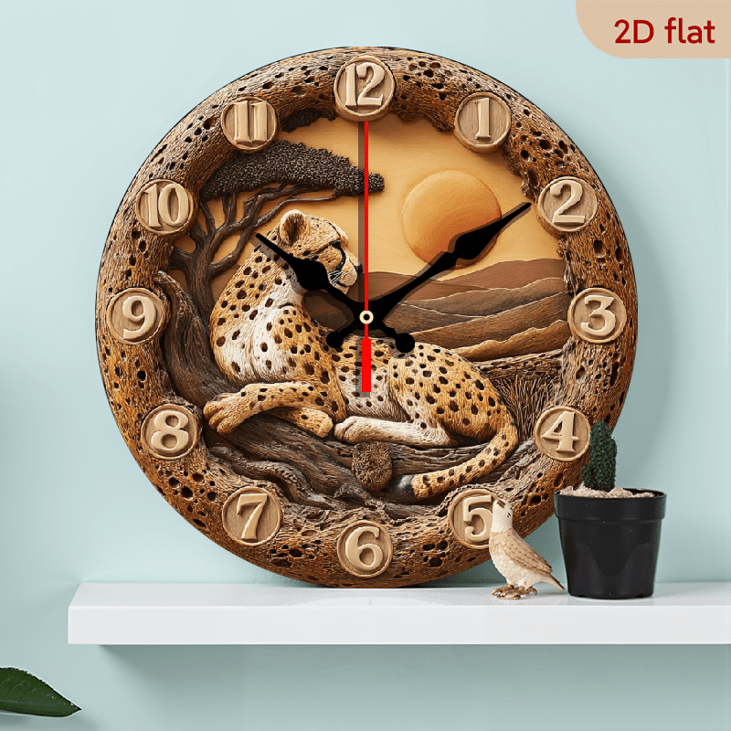 2D Flat 1pc 10Inch Vintage Cheetah Wooden Wall Clock - Silent, Easy-to ...