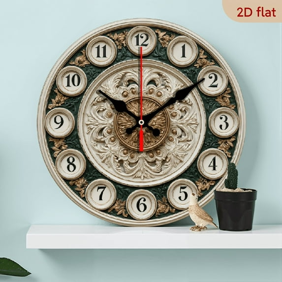 2D Flat 1pc 10Inch Vintage Farmhouse Wooden Round Wall Clock - Silent ...