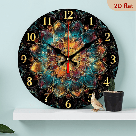 2D Flat 1pc 10Inch Vintage Mandala Wooden Wall Clock - Silent, Easy-to ...