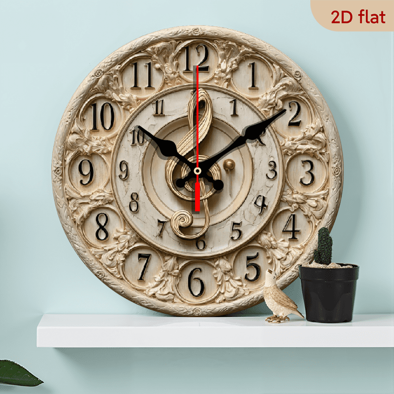 2D Flat 1pc 10Inch Vintage Music Note Wooden Wall Clock - Silent ...