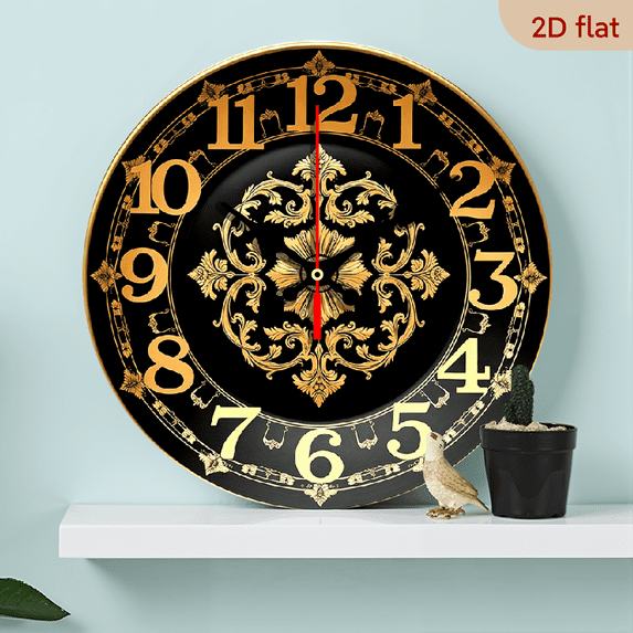 2D Flat, 1pc, 10Inch Vintage Ornate Wooden Wall Clock - Elegant Golden ...
