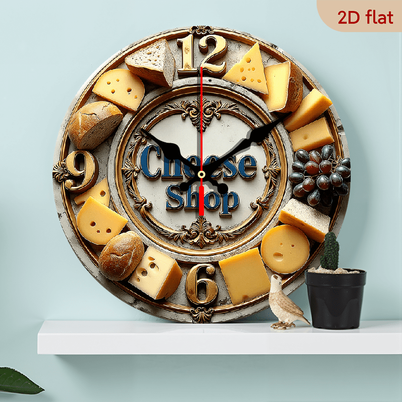 2D Flat 1pc 10Inch Wooden 1pc Cheese Shop Wall Clock with Silent Sweep ...