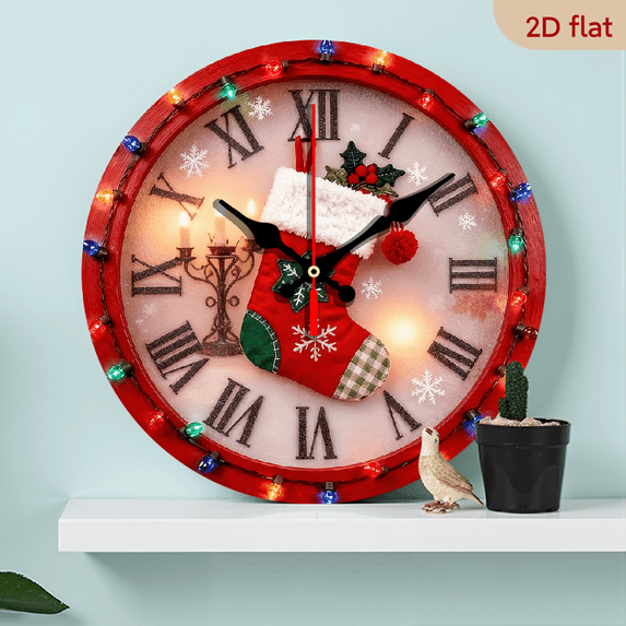 2D Flat 1pc 10Inch Wooden 1pc Christmas Wall Clock - Silent Quartz ...