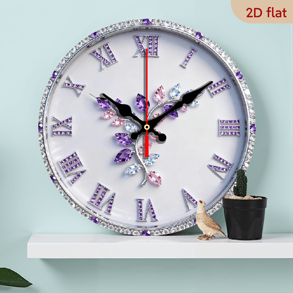 2D Flat 1pc 10Inch Wooden 1pc Elegant Diamond-Set Wall Clock with 2D ...
