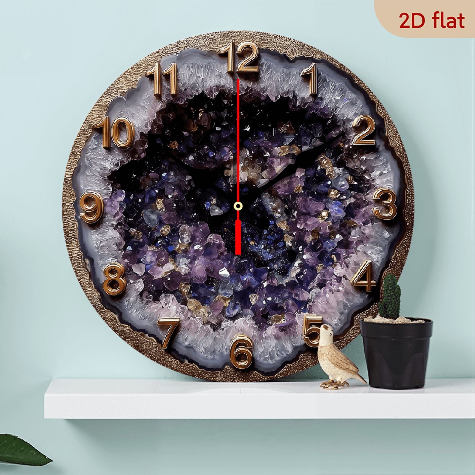2D Flat 1pc 10Inch Wooden 1pc Elegant Purple Crystal-like Gemstone Wall ...