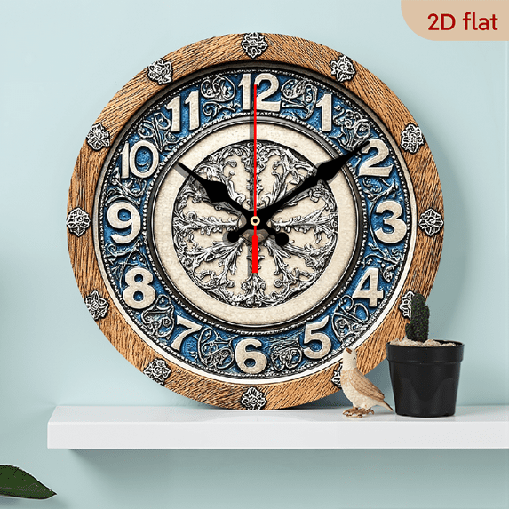 2D Flat 1pc 10Inch Wooden 1pc Farmhouse Style Wooden Round Wall Clock ...