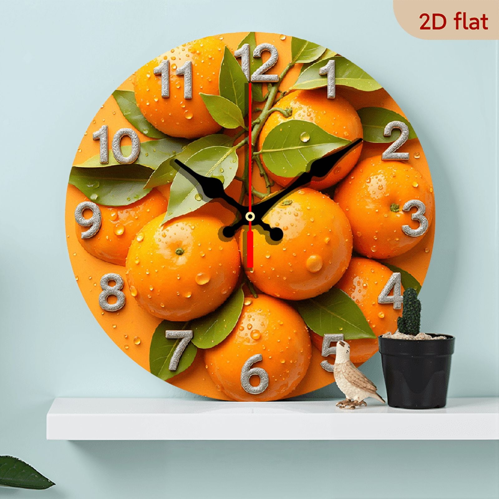 2D Flat 1pc 10Inch Wooden 1pc Modern Orange Fruit Clock - Realistic ...