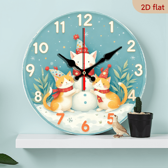 2D Flat 1pc 10Inch Wooden 1pc Silent Non-Ticking Wall Clock with Cute ...