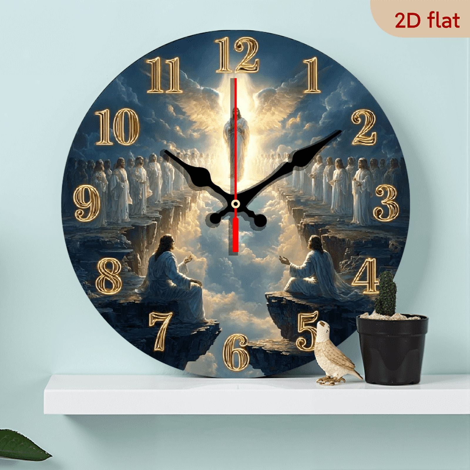 2D Flat 1pc 10Inch Wooden Angelic-Themed Silent Wall Clock with Serene ...