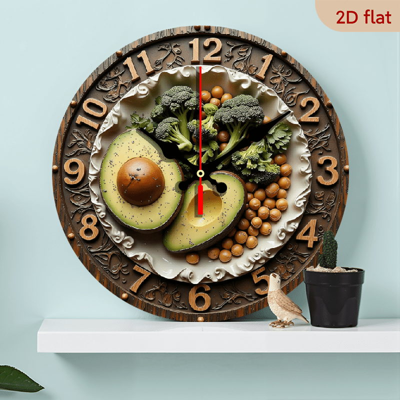 2D Flat 1pc 10Inch Wooden Avocado Vegetable Theme Clock Battery-Powered ...