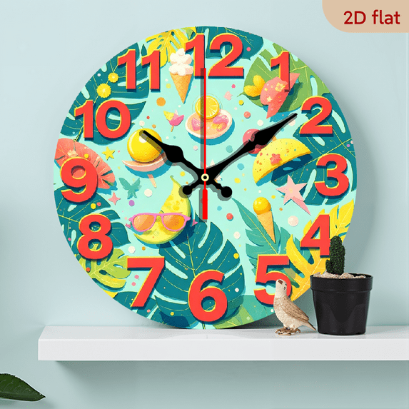2D Flat 1pc 10Inch Wooden Bluebell Oriole Hanging Clock - Silent Swiss ...