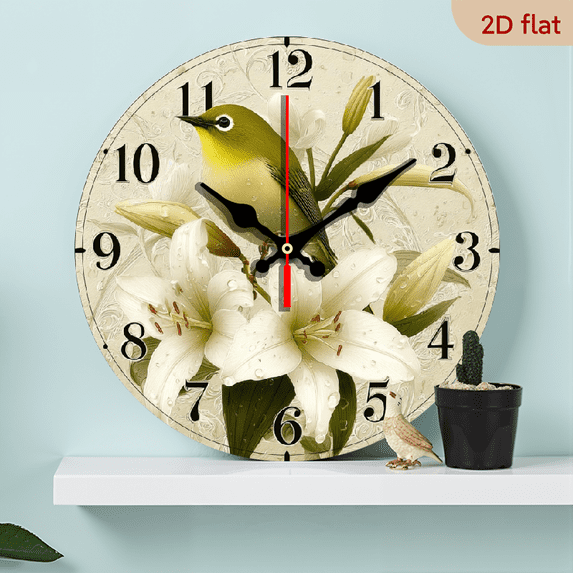 2D Flat 1pc 10Inch Wooden Bluebell Oriole Hanging Clock - Silent Swiss ...