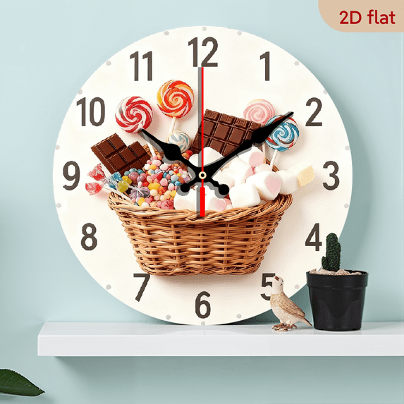2D Flat 1pc 10Inch Wooden Candy-Themed Wall Clock with Sweet Lollipop ...