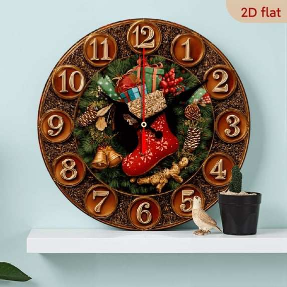 2D Flat 1pc 10Inch Wooden Checkered Wreath Wall Clock with Swiss ...