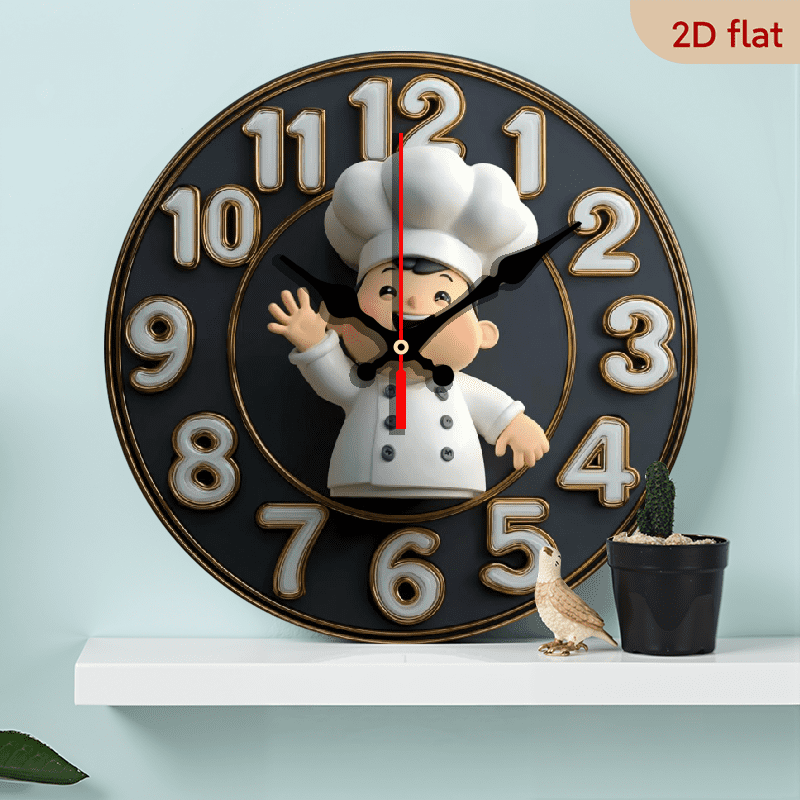 2D Flat 1pc 10Inch Wooden Chef Man Wooden Round Wall Clock - Farmhouse ...