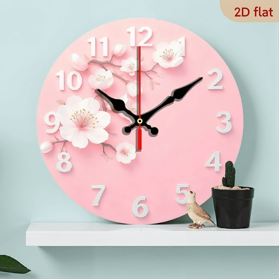 2D Flat 1pc 10Inch Wooden Cherry Blossom Themed round wall clock - Pink ...