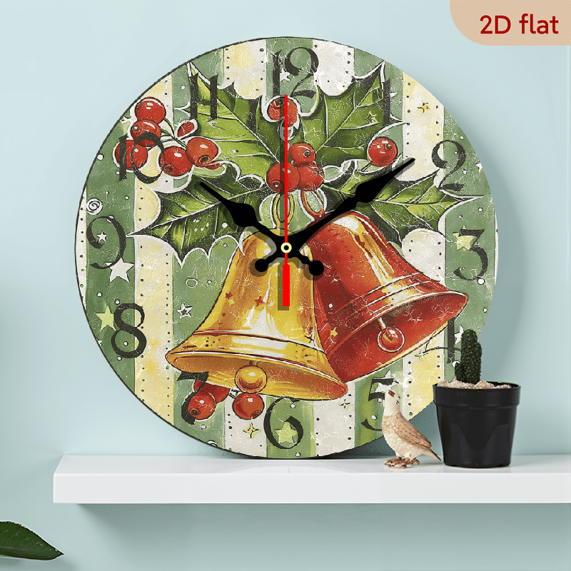 2D Flat 1pc 10Inch Wooden Christmas Bell Snowflake Wall Clock Silent ...