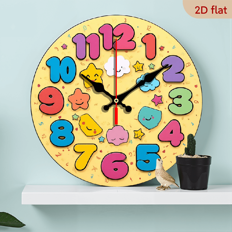 2D Flat 1pc 10Inch Wooden Colorful Wall Clock with Numbers 1-12 - Fun ...
