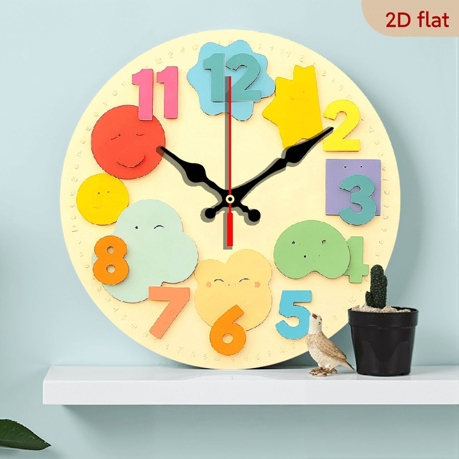 2D Flat 1pc 10Inch Wooden Colorful Wall Clock with Numbers 1-12 - Fun ...