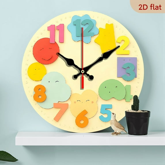 2D Flat 1pc 10Inch Wooden Colorful Wall Clock with Numbers 1-12 - Fun ...