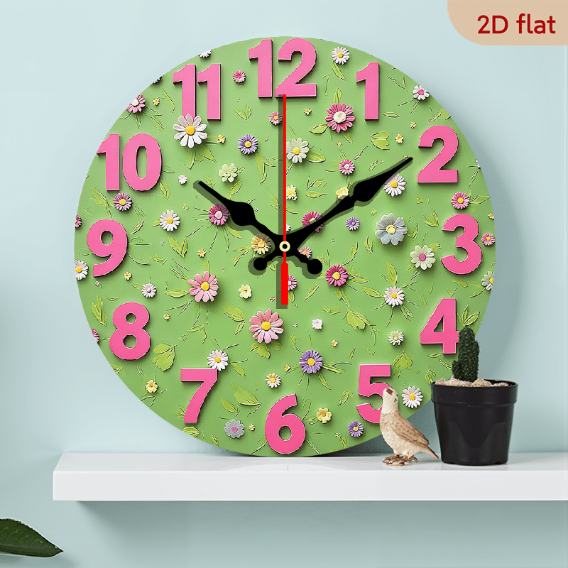 2D Flat 1pc 10Inch Wooden Creative Floral Wall Clock - Silent, Battery ...