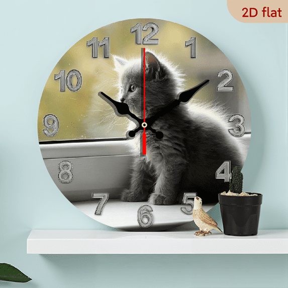 2D Flat 1pc 10Inch Wooden Cute Gray Cat Peeking Through Window Wall ...