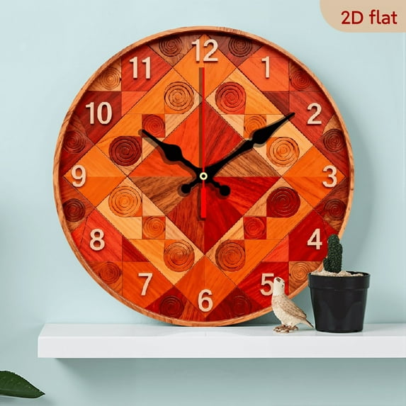 2D Flat 1pc 10Inch Wooden Design Theme Round Wall Clock Farmhouse Style ...