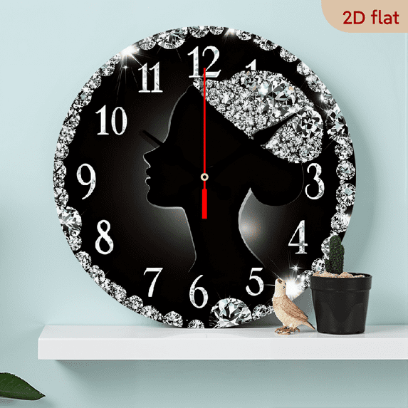 2D Flat 1pc 10Inch Wooden Diamond Woman Silhouette Wall Clock, Round ...