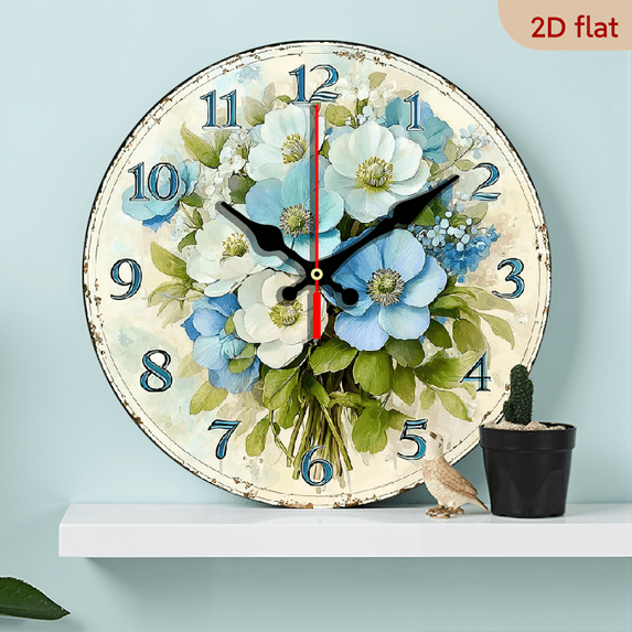 2D Flat 1pc 10Inch Wooden Elegant Floral Wall Clock - Non-Ticking ...