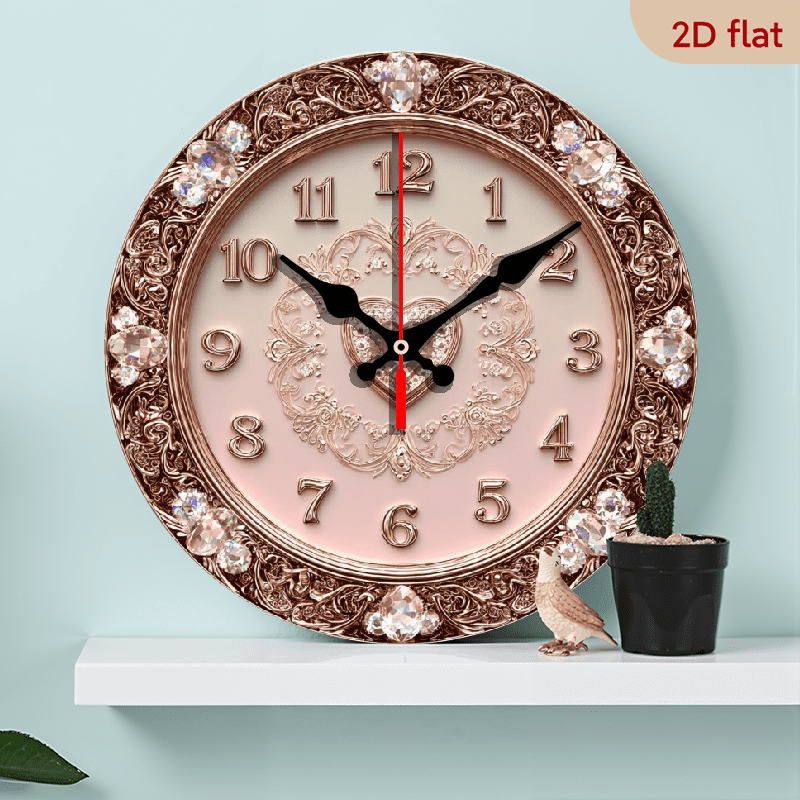 2D Flat 1pc 10Inch Wooden Elegant Pink Heart-Shaped Wall Clock - 10 ...