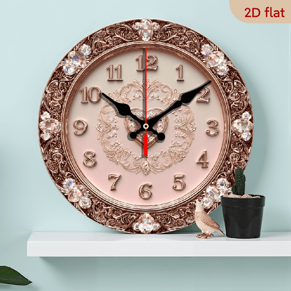 2D Flat 1pc 10Inch Wooden Elegant Pink Heart-Shaped Wall Clock - 10 ...