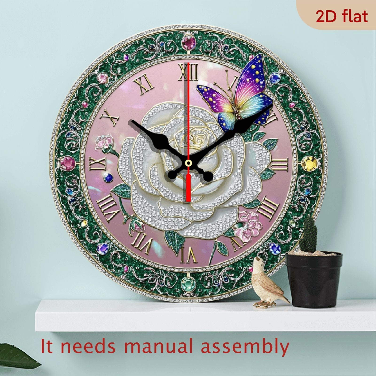 2D Flat 1pc 10Inch Wooden Elegant Wall Clock Pink Roman Numerals ...
