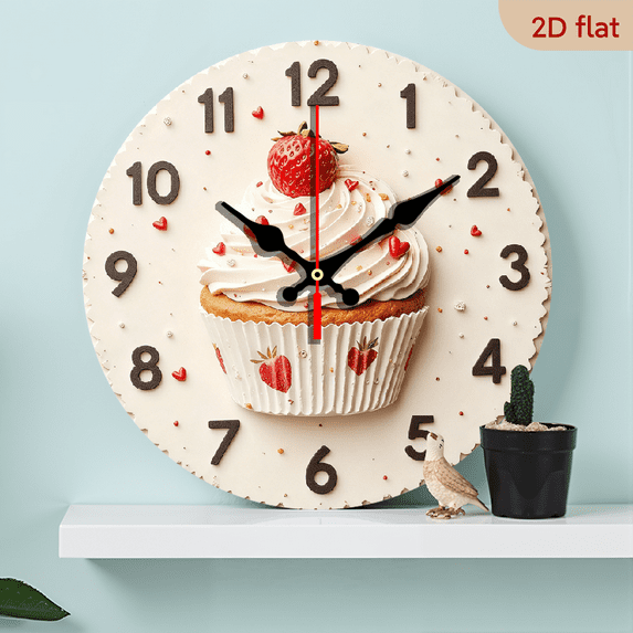 2D Flat 1pc 10Inch Wooden European-Style Creative Cupcake Wall Clock ...