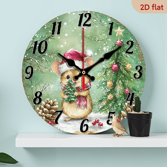 2D Flat 1pc 10Inch Wooden Festive Christmas Mouse Wall Clock - Non ...
