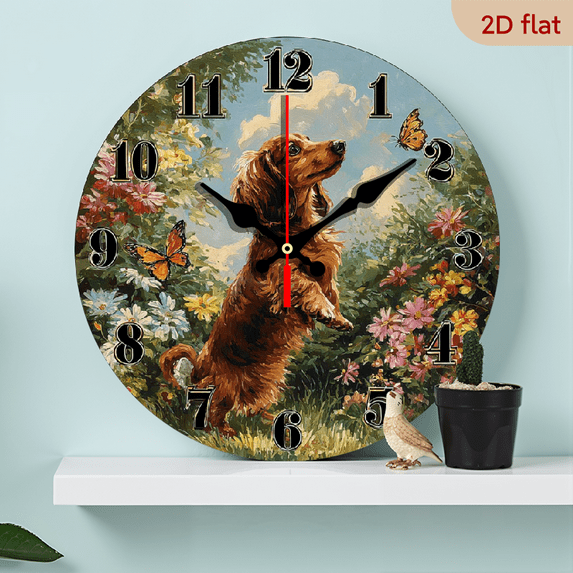 2D Flat 1pc 10Inch Wooden Floral Wall Clock - Silent Non-Ticking ...