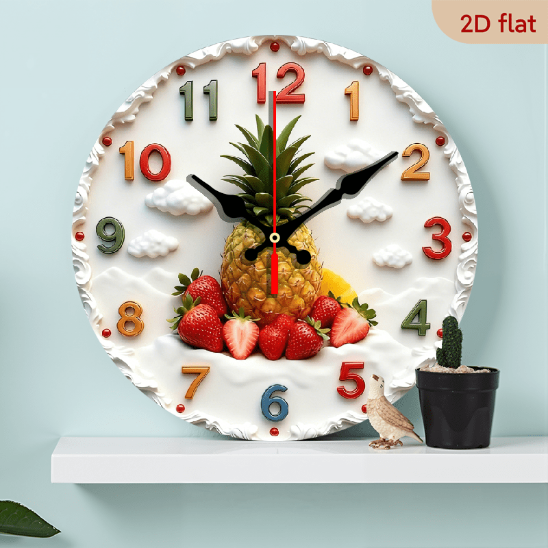 2D Flat 1pc 10Inch Wooden Friendly Fruit-Themed Wall Clock with ...
