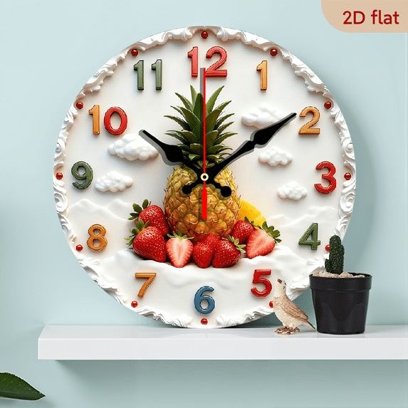 2D Flat 1pc 10Inch Wooden Friendly Fruit-Themed Wall Clock with ...