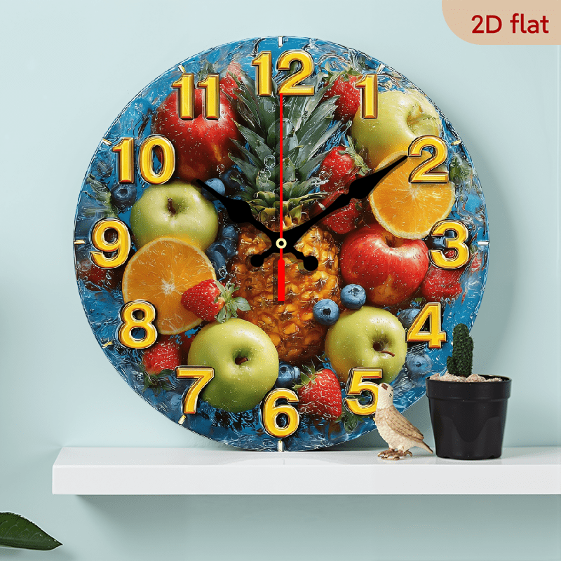 2D Flat 1pc 10Inch Wooden Fruit Clock Face Design, Creative Round ...