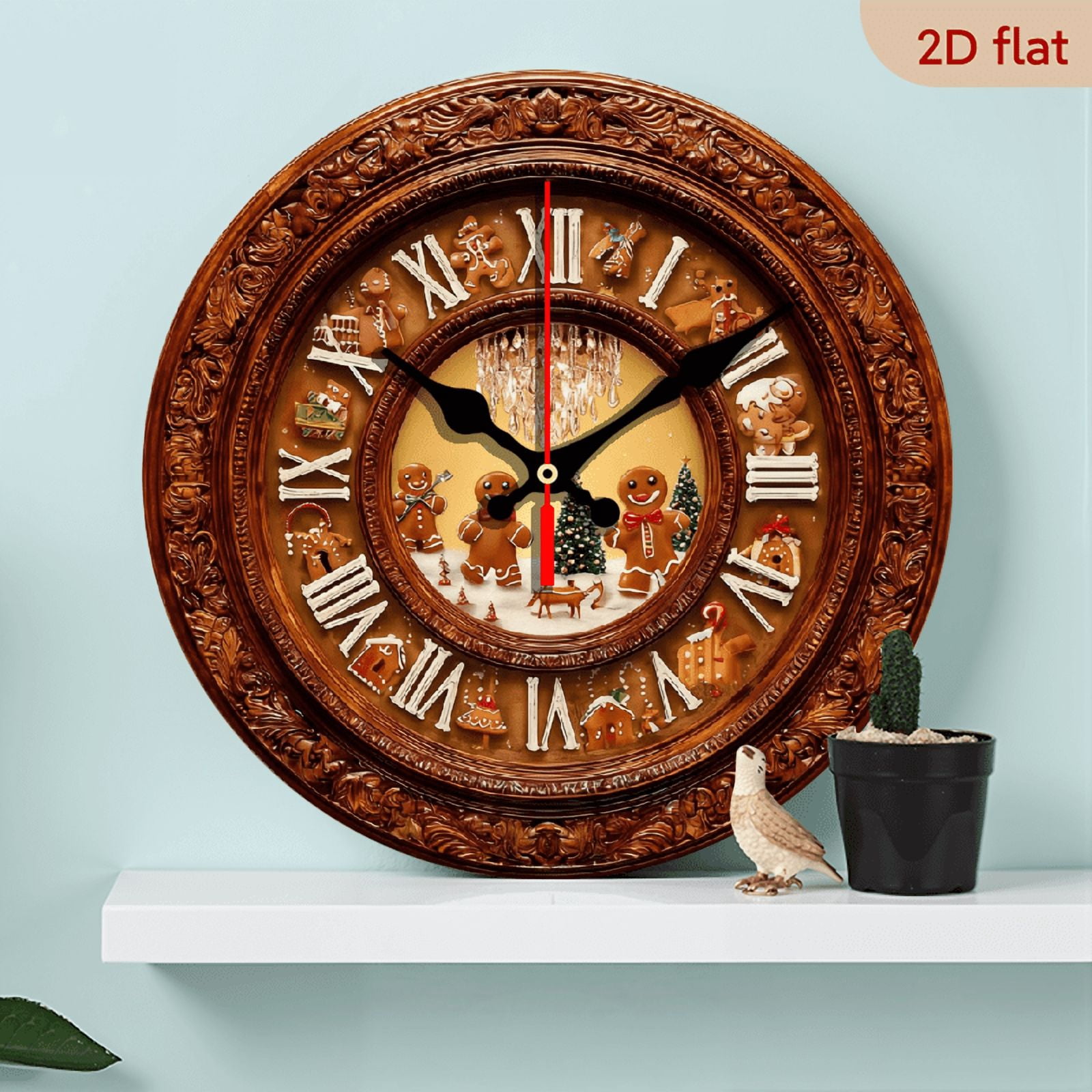 2D Flat 1pc 10Inch Wooden Gingerbread Band Round Wall Clock 10Inch ...