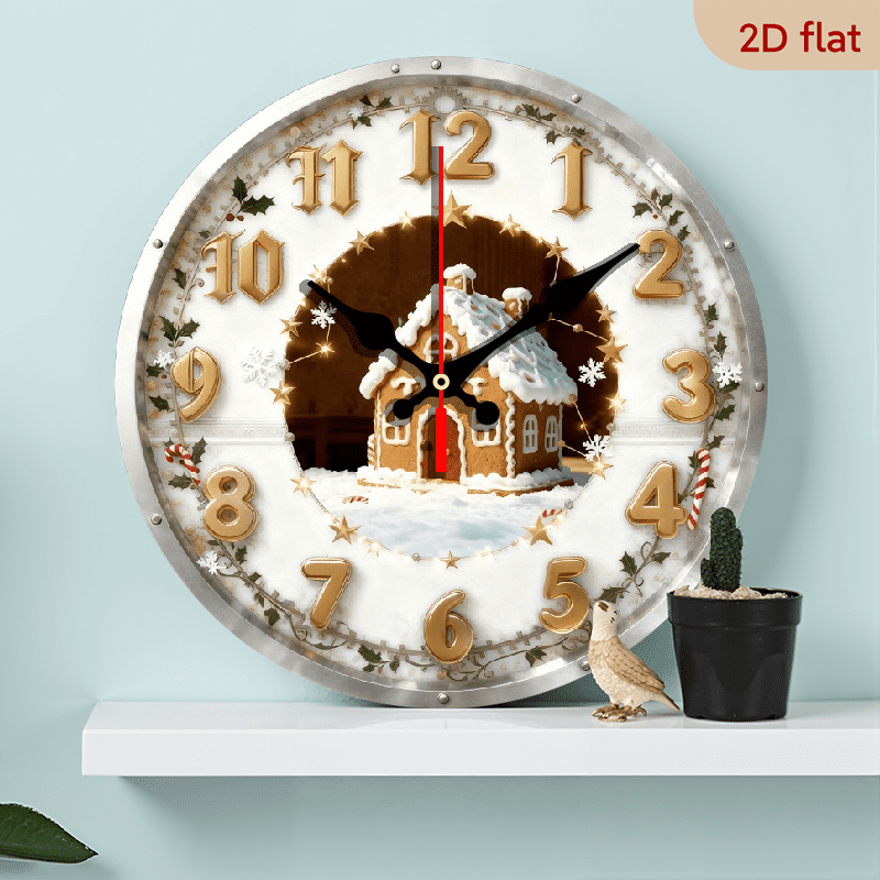2D Flat 1pc 10Inch Wooden Gingerbread House Christmas Clock - Silent ...