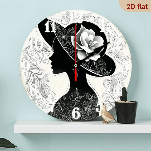 2D Flat 1pc 10Inch Wooden Large Modern Round Wooden Wall Clock - Silent ...