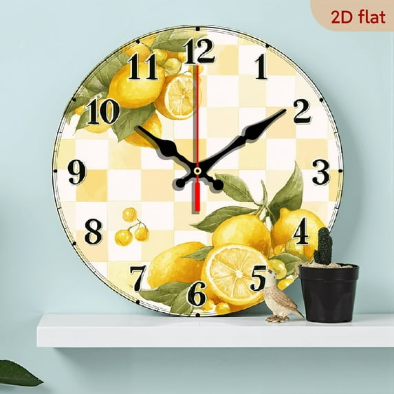 2D Flat 1pc 10Inch Wooden Lemon Slice Design Silent Wall Clock - Round ...