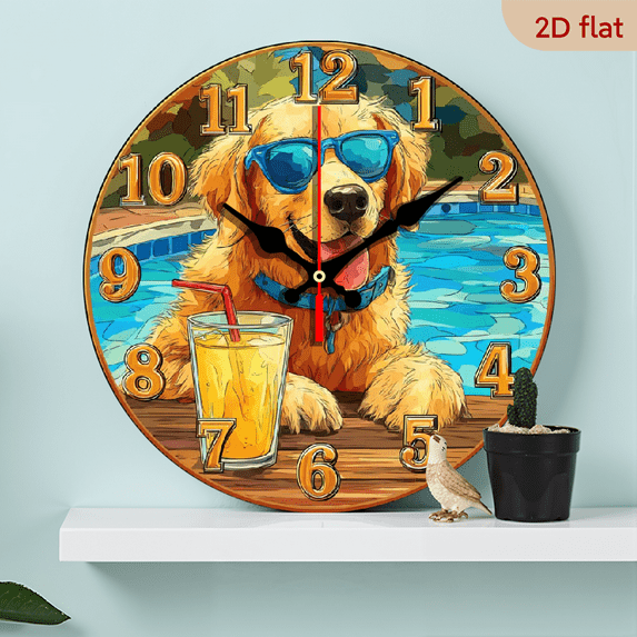 2D Flat 1pc 10Inch Wooden Modern Minimalist Golden Retriever Dog Wall ...