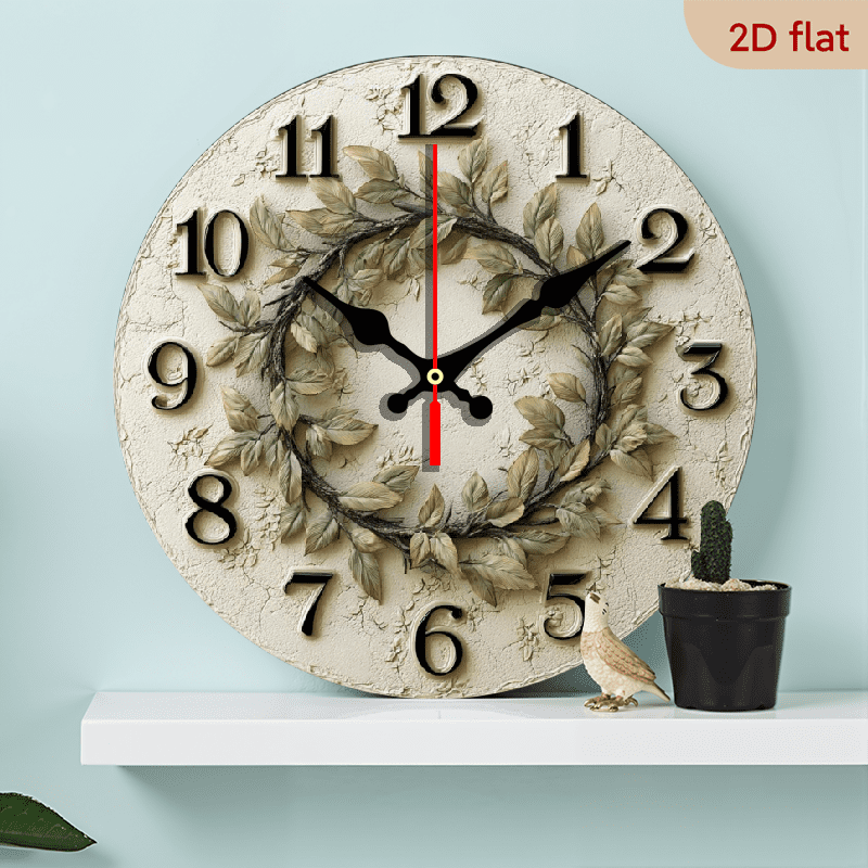 2D Flat 1pc 10Inch Wooden Natural Style Wooden Wall Clock Simple Leaf ...