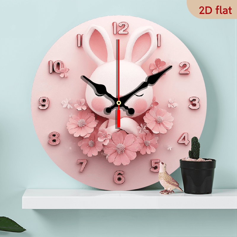 2D Flat 1pc 10Inch Wooden Pink Bunny Wall Clock - Creative and Stylish ...
