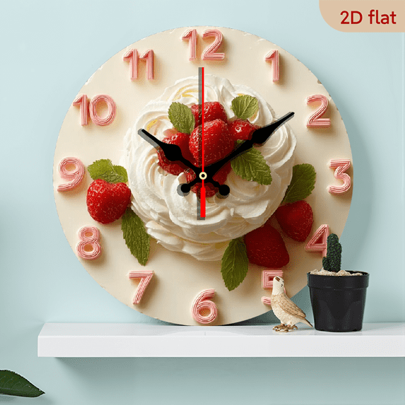 2D Flat 1pc 10Inch Wooden Pink Strawberry Cake Wall Clock - Silent ...