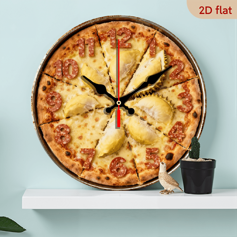 2D Flat 1pc 10Inch Wooden Pizza-Themed Round Wall Clock with Pizza ...