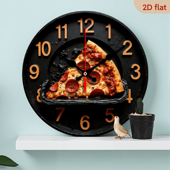 2D Flat 1pc 10Inch Wooden Pizza-Themed Wall Clock - Silent Non-Ticking ...