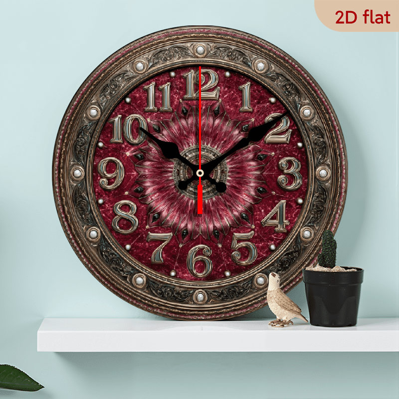 2D Flat 1pc 10Inch Wooden Red Theme Wall Clock - Silent Non-Ticking ...