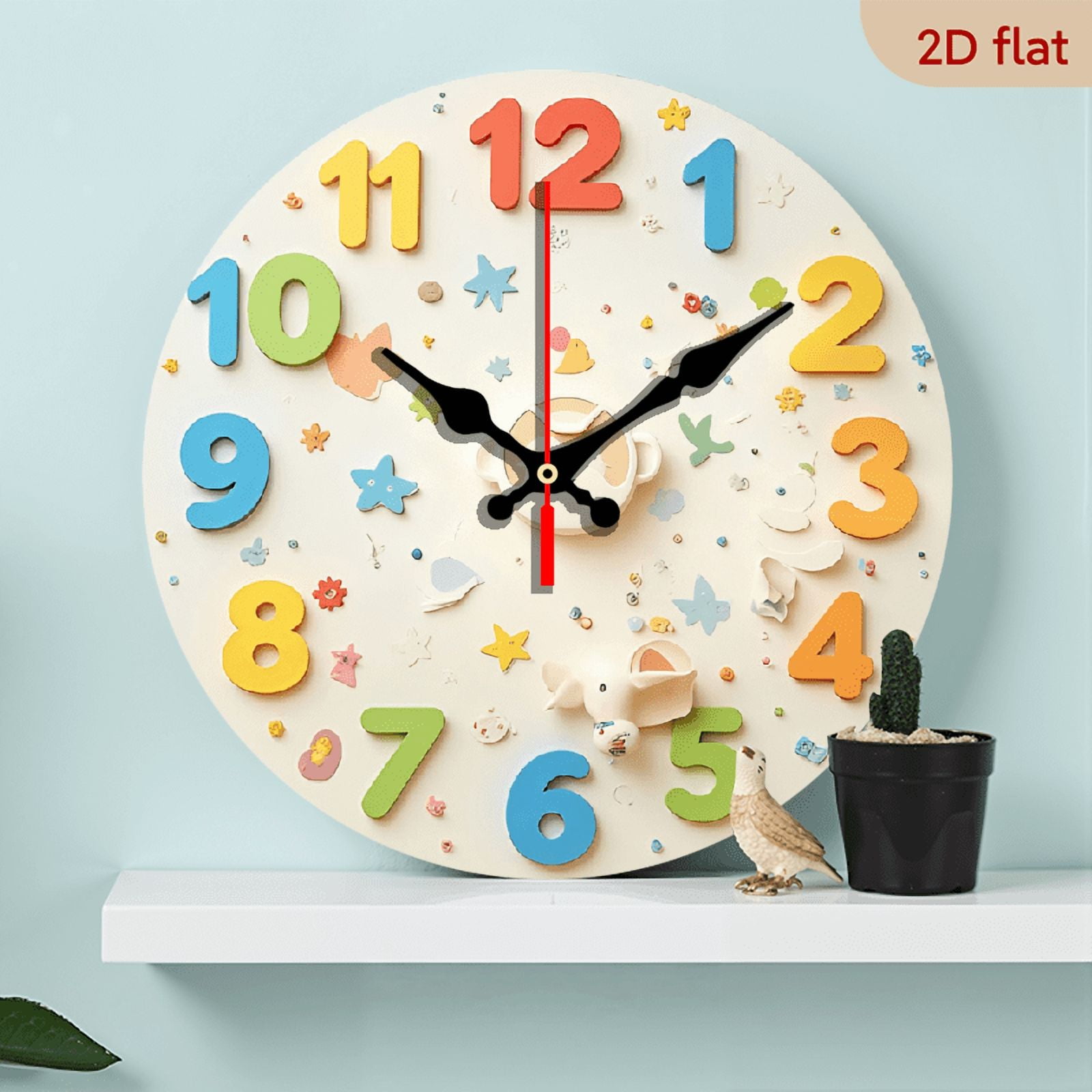 2D Flat 1pc 10Inch Wooden Room Wall Clock with Cute Animals Rhyme ...